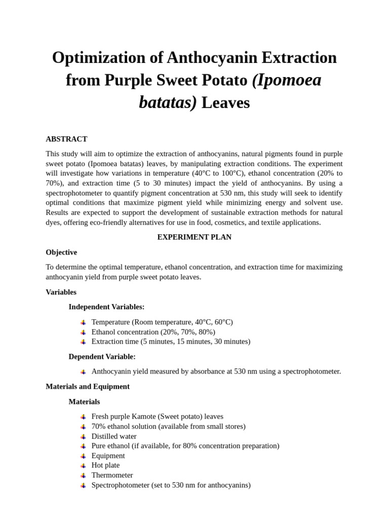 Optimization of Anthocyanin Extraction From Purple Sweet Potato | PDF ...