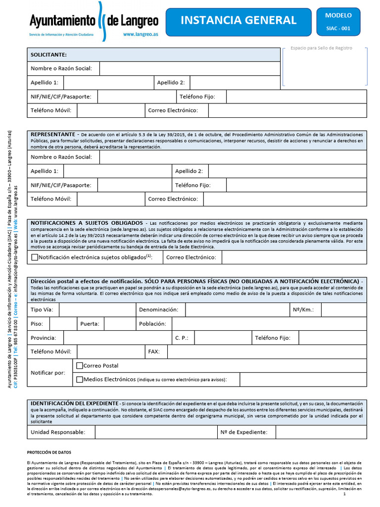 Modelo de Instancia General Langreo | PDF | Correo | Gobierno