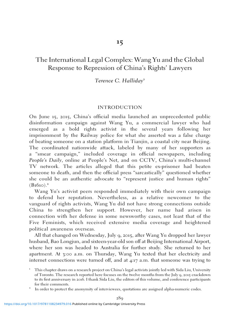The International Legal Complex Wang Yu and The Global Response To ...