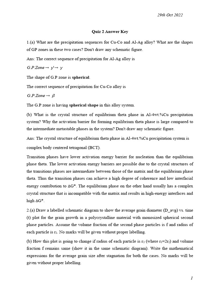 Quiz 2 Answer Key | PDF | Applied And Interdisciplinary Physics | Physical Chemistry
