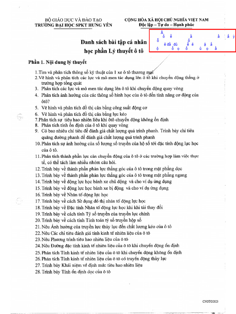 BTCN Ly Thuyet o To | PDF