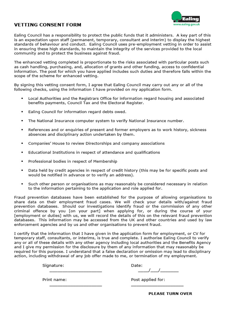 Enhanced Vetting Consent Form | PDF | Fraud | Credit History