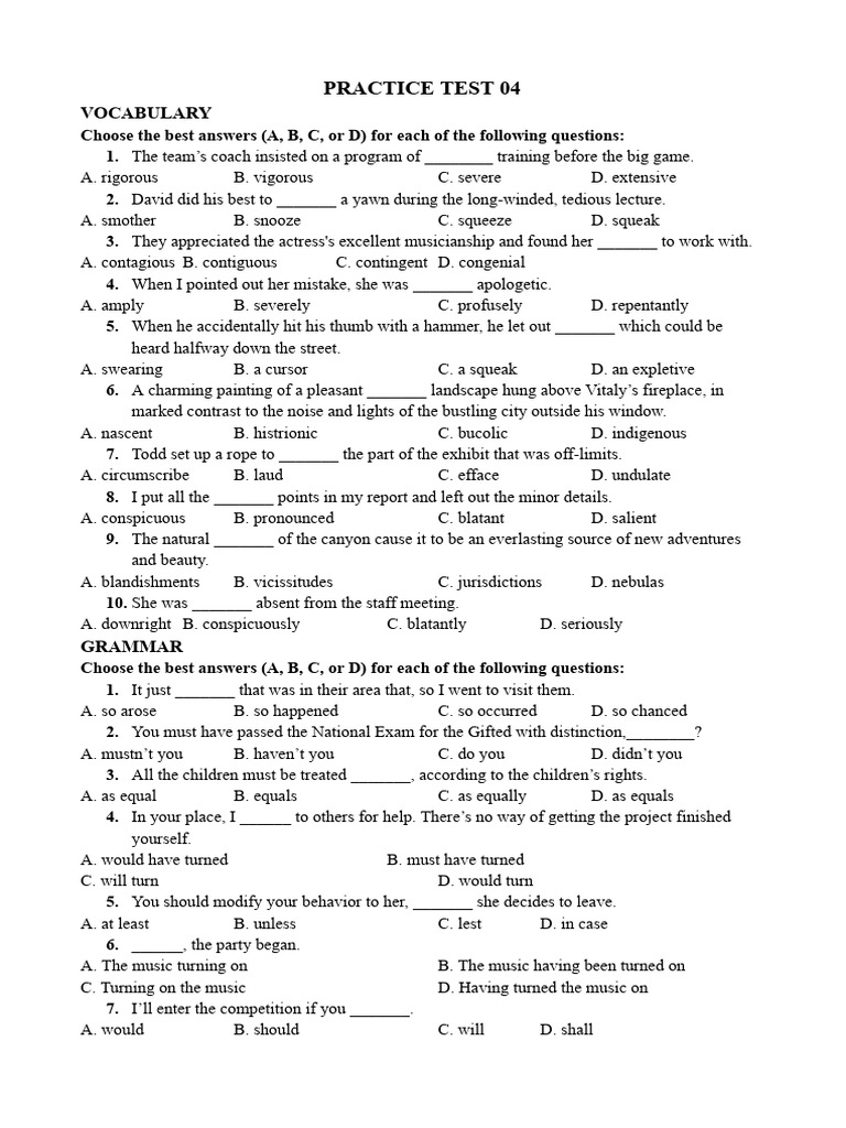 Vocabulary and Grammar Practice Test | PDF | Transport