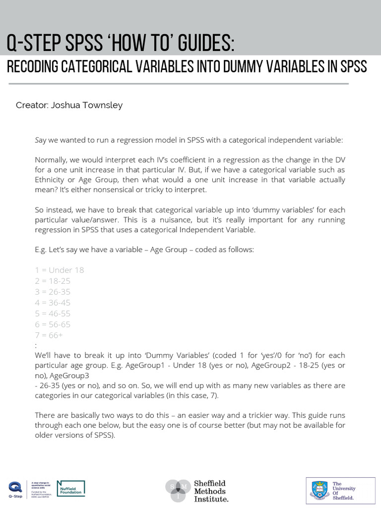 Website Worksheets - SPSS - Recoding Categorical Variables | PDF | Categorical Variable | Statistics