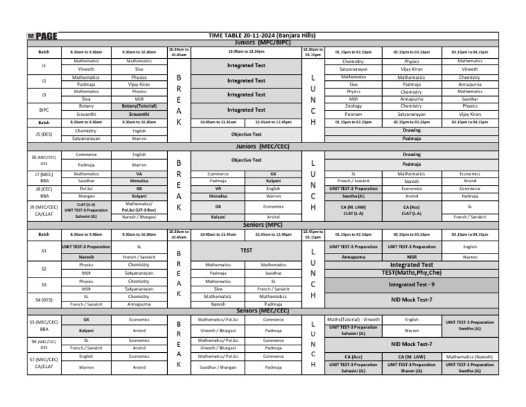 JR & SR Timetable 20-11-2024 | PDF