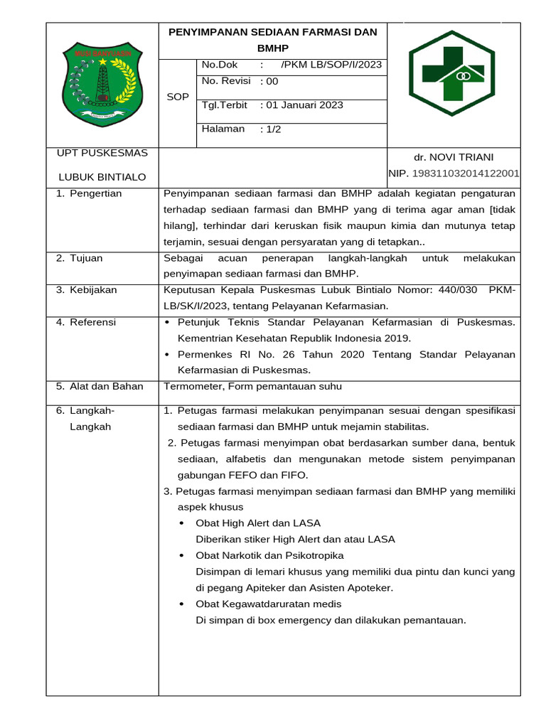 3.10.4 Sop Penyimpanan Sediaan Farmasi Dan BMHP | PDF | Kesehatan Holistik