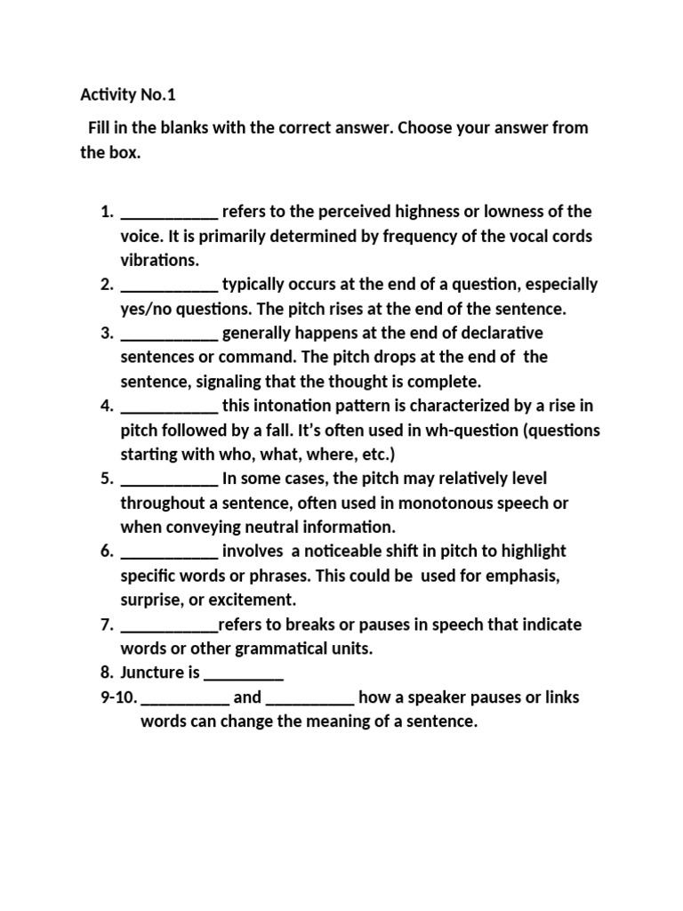 Activity No 1 Pitch and Juncture | PDF