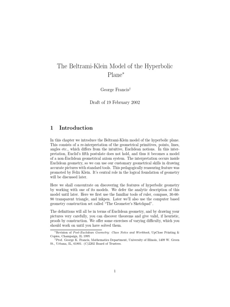 Beltrami-Klein Hyperbolic Geometry Model | PDF | Line (Geometry) | Geometry