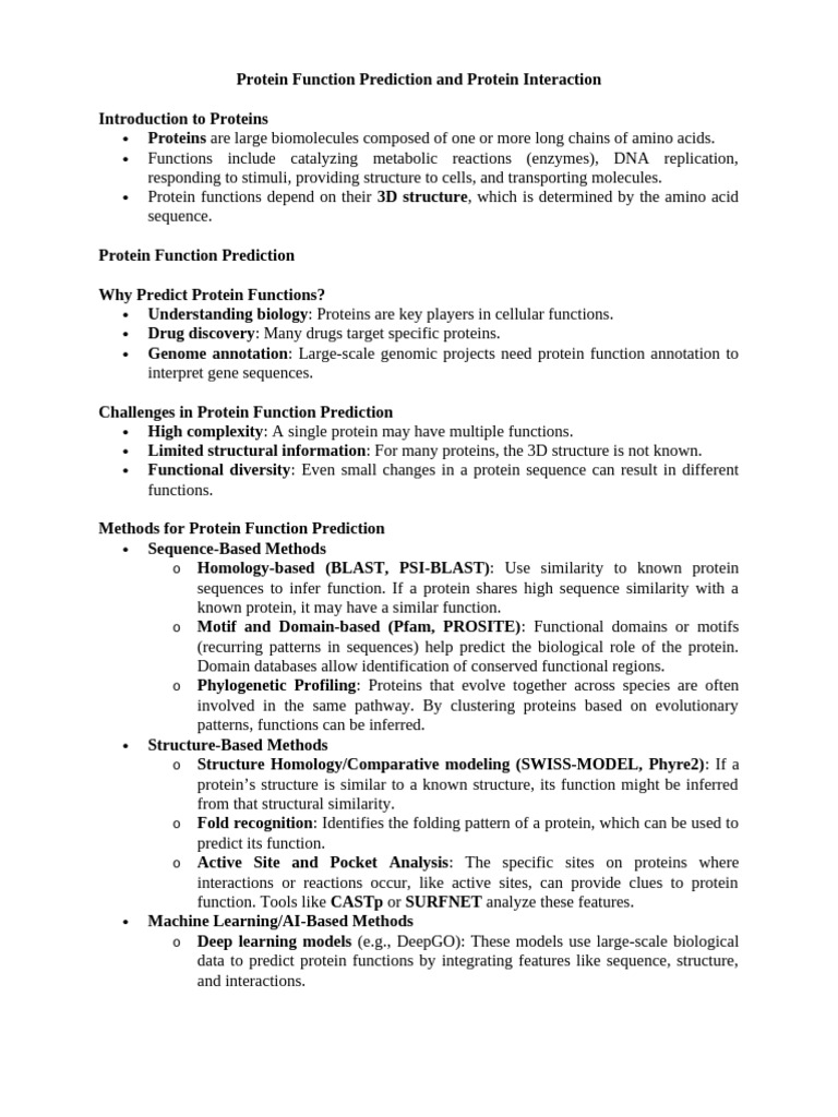 BIO 401 Note... Protein Function Prediction and Protein Interaction ...