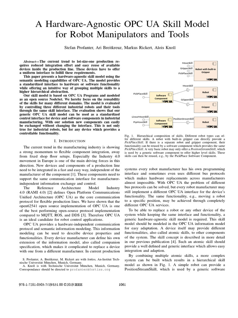 A Hardware-Agnostic OPC UA Skill Model For Robot Manipulators and Tools | PDF | Computer ...