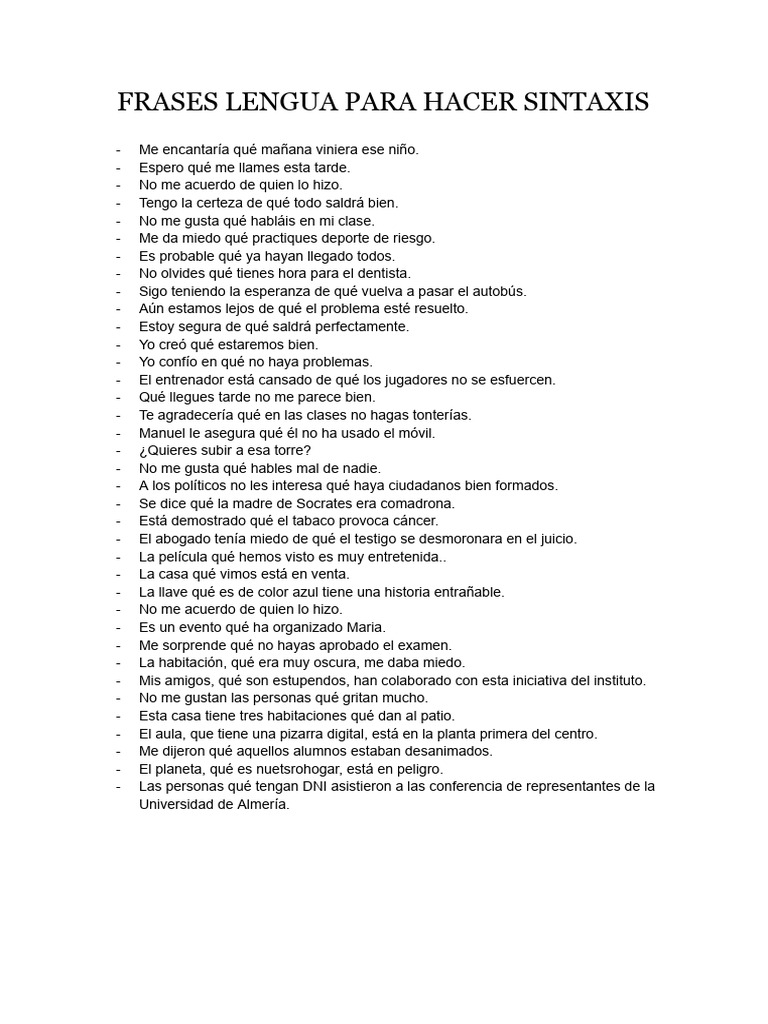 Frases Lengua para Hacer Sintaxis | PDF | Hogar, jardinería y bricolaje ...