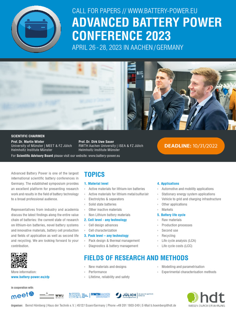 HDT BT 2023 Call-for-Papers | PDF | Lithium Ion Battery | Life Cycle ...