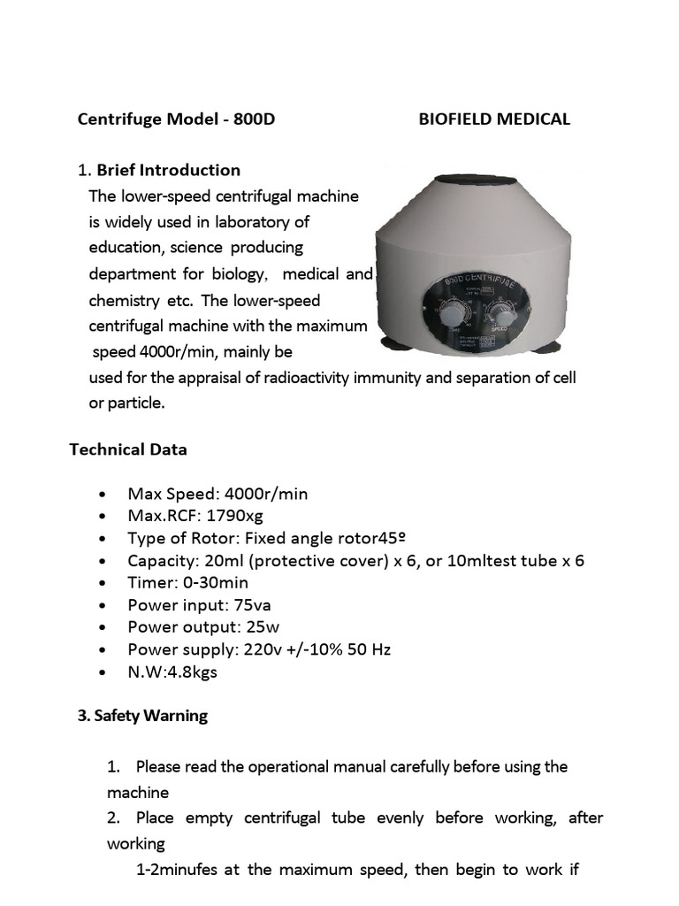800D Centrifuge Machine Overview | PDF | Centrifuge | Ac Power Plugs ...
