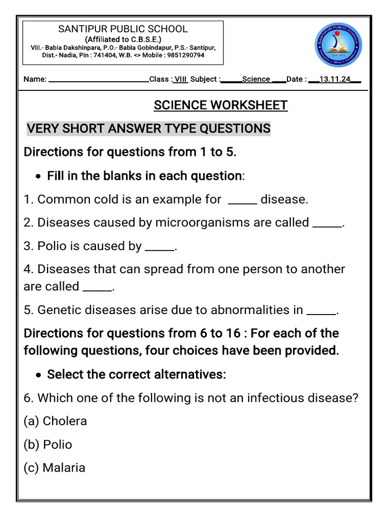 CL - VIII - Science Worksheet | PDF | Immune System | Clinical Medicine
