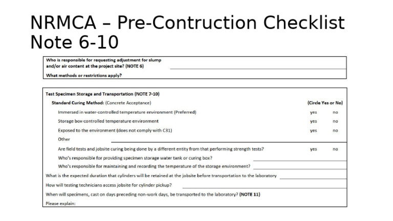 NRMCA - Pre-Contruction Checklist Note 6-10 | PDF