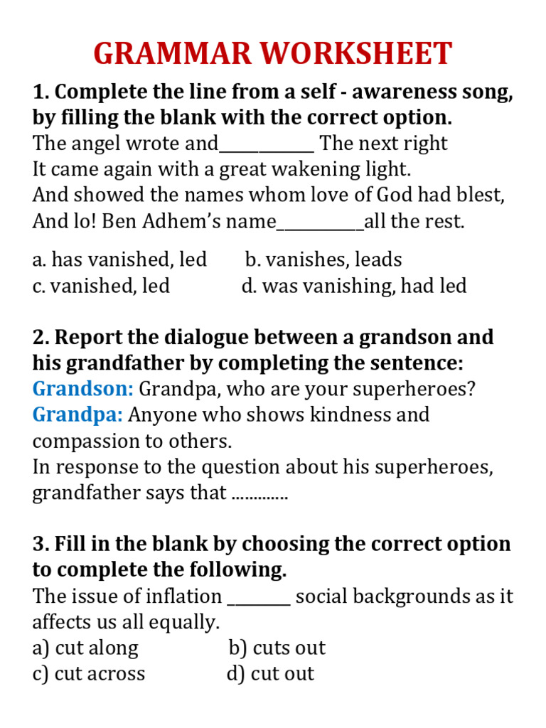 Grammar Worksheet | PDF