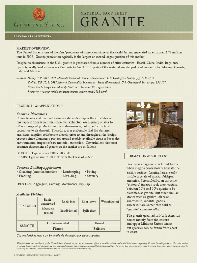 Granite - Stone - Council - Material Fact Sheet Granite NSC 2 | PDF | Rock (Geology) | Granite