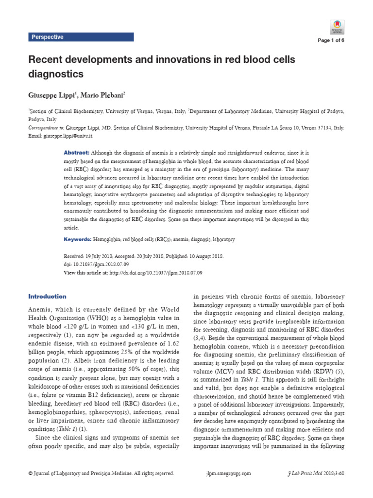 Advances in RBC Diagnostics Automation | PDF | Anemia | Red Blood Cell