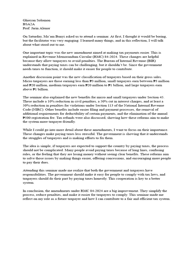 Reflection Paper On Income Taxation | PDF | Taxes | Taxation In The ...
