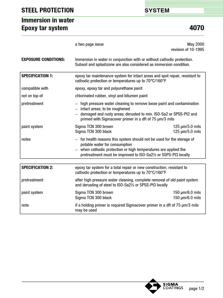 Sigma Immersion in Water TCN 300 (4070) | PDF | Epoxy | Paint