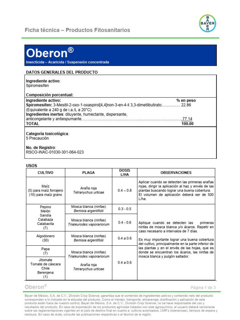 Oberon Ficha Tecnica | PDF | Agricultura