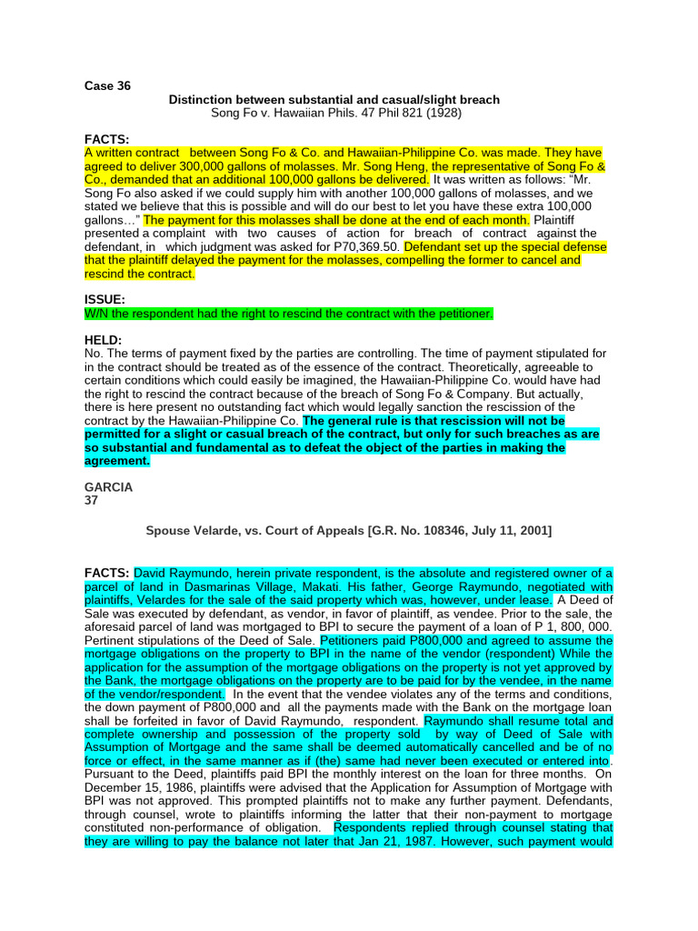 0 Collated Case Digests 36 99 | PDF | Breach Of Contract | Negligence