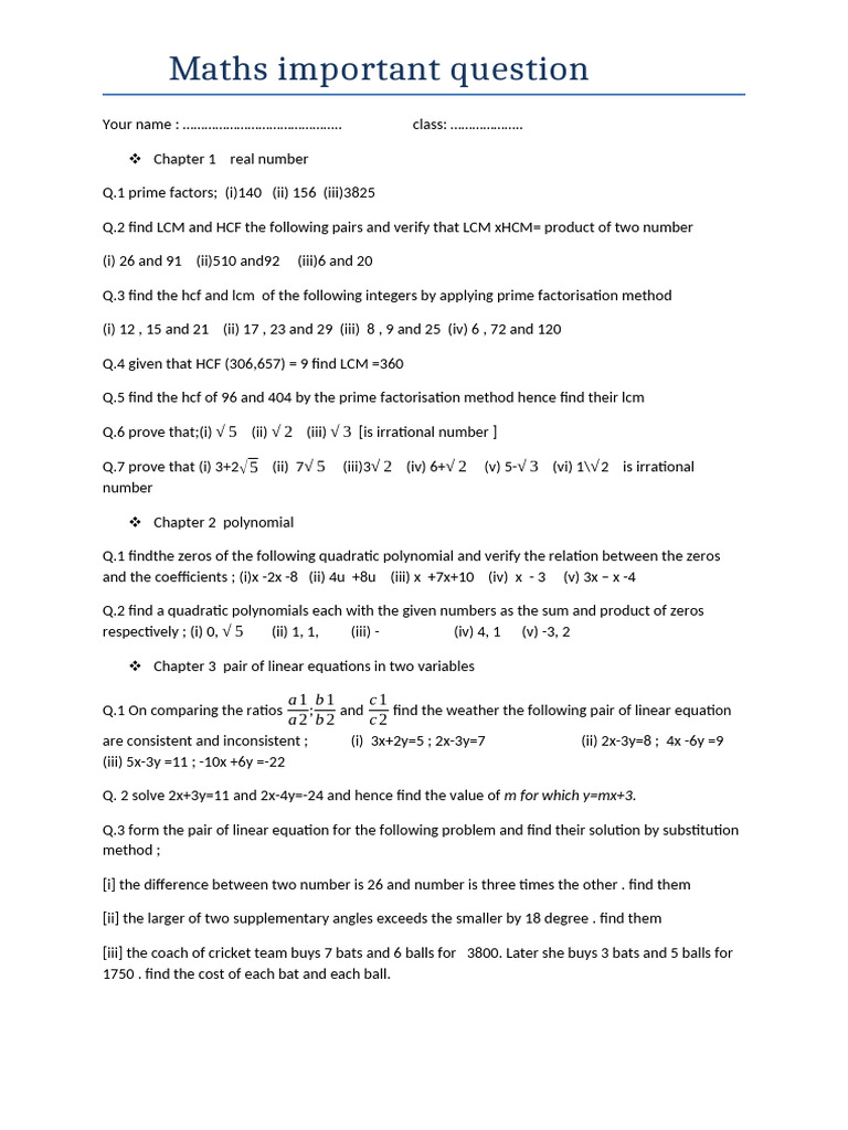 Chapter 1 Real Number | PDF | Factorization | Algebra