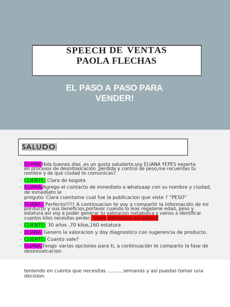 Speech de Ventas Paola Flechas | PDF | Obesidad