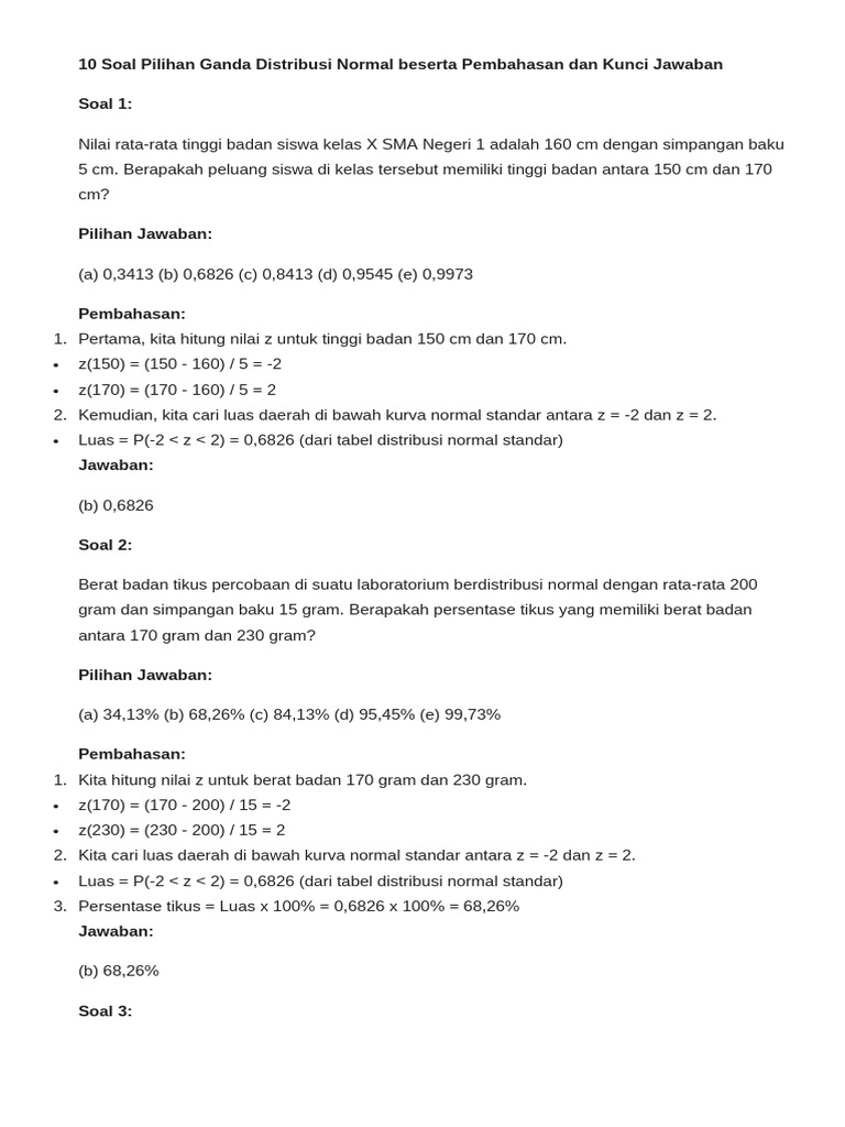 10 Soal Distribusi Normal dan Jawaban | PDF