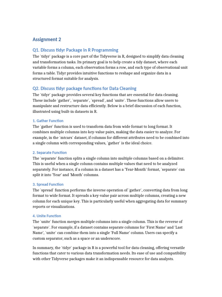 Tidyr Assignment | PDF