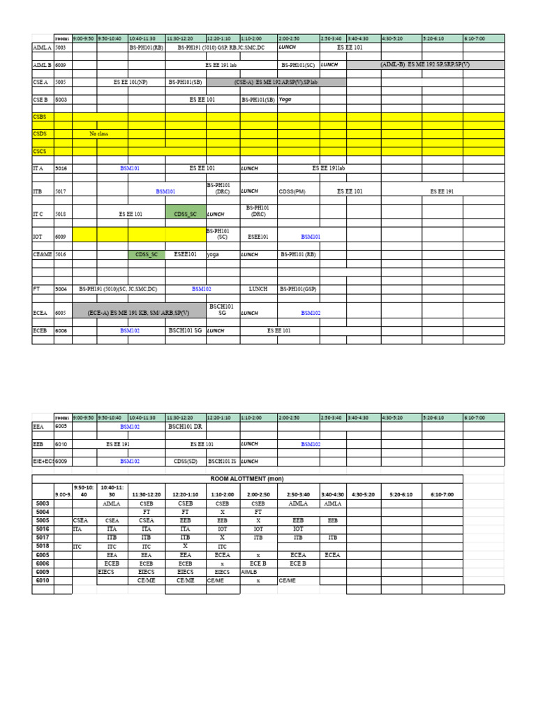 Routine - 2024 BTech 1st Semester - Monday | PDF