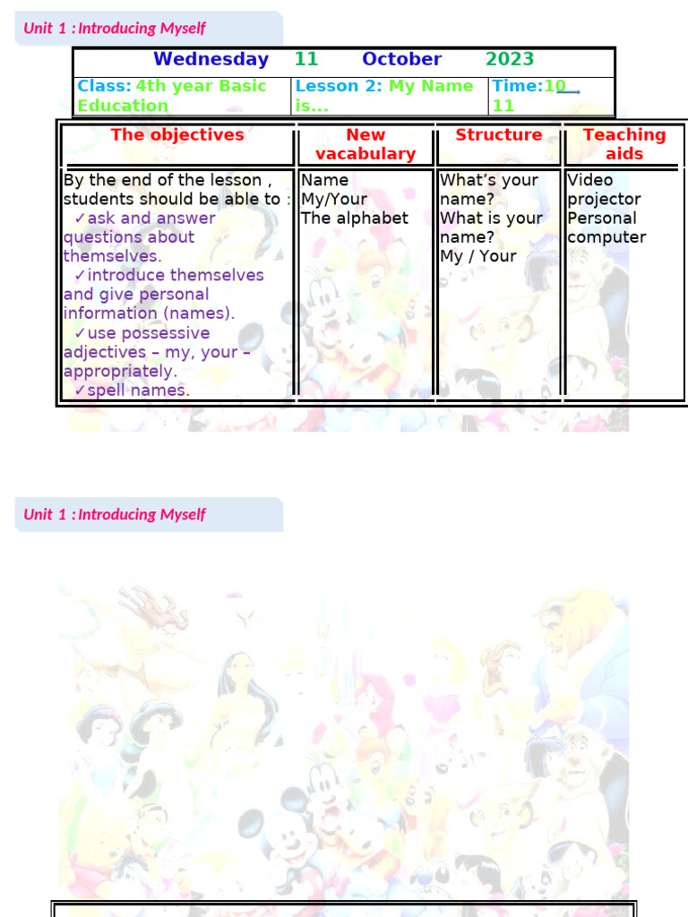 Wednesday October: Class: Lesson 2: Time | PDF