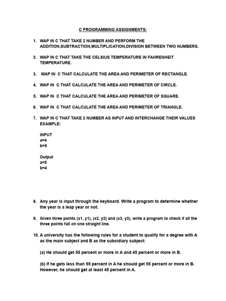 C Programming Assignments Pdf Matrix Mathematics String