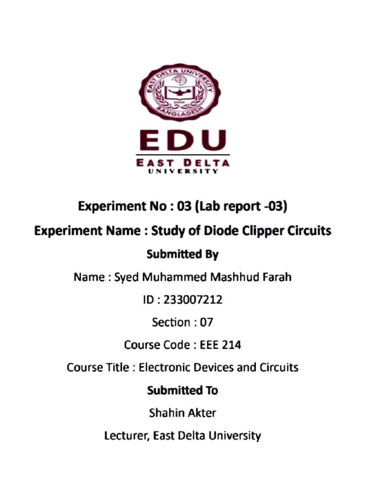 EEE 214.7 - Experiment 3 - 233007212 | PDF | Power Electronics | Materials Science