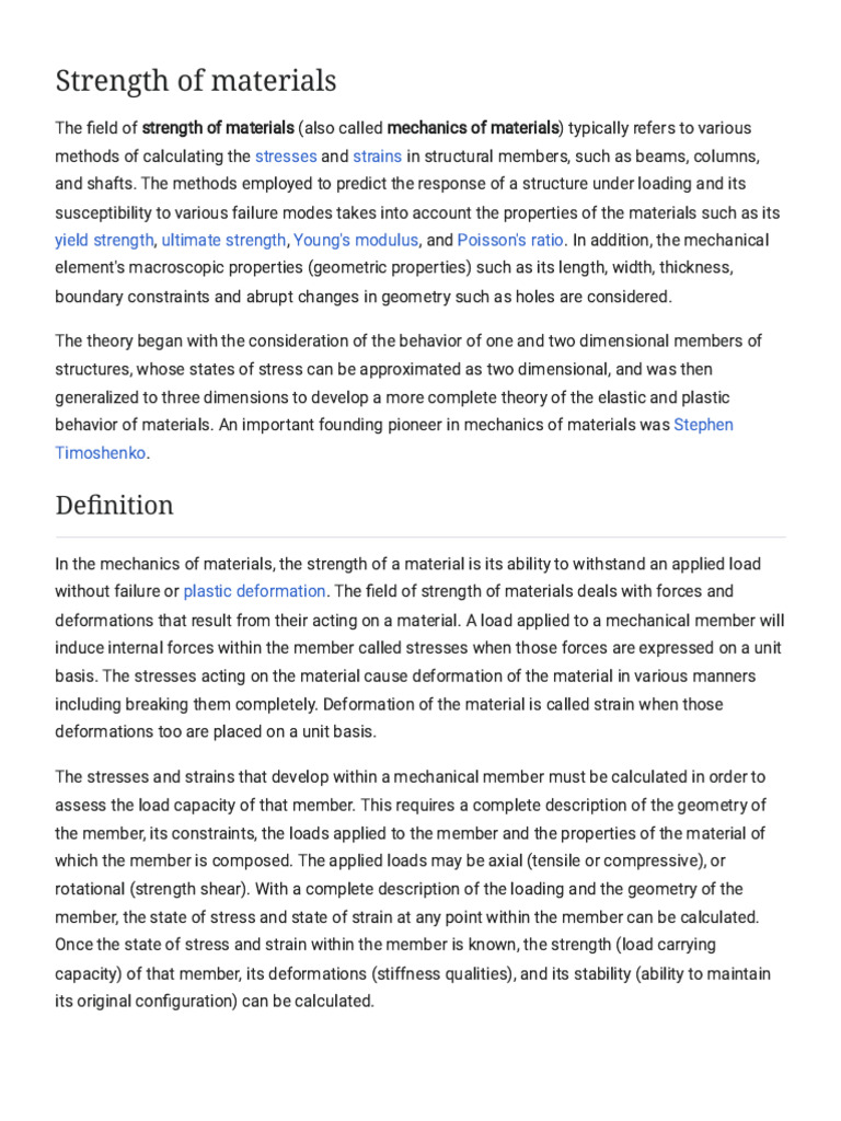 Strength of Materials - Wikipedia | PDF | Strength Of Materials ...