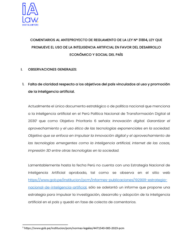 Comentarios Anteproyecto de Reglamento de La Ley de Inteligencia Artificial | PDF | Inteligencia ...