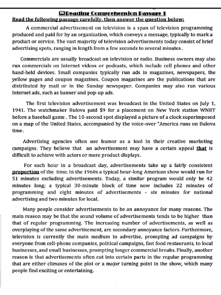 Reading Comprehension 2 | PDF