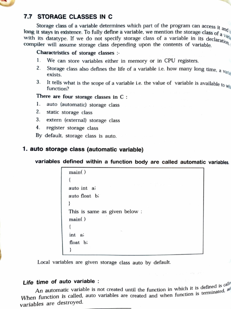 Storage Classes Unit-4th | PDF | Scope (Computer Science) | Variable (Computer Science)