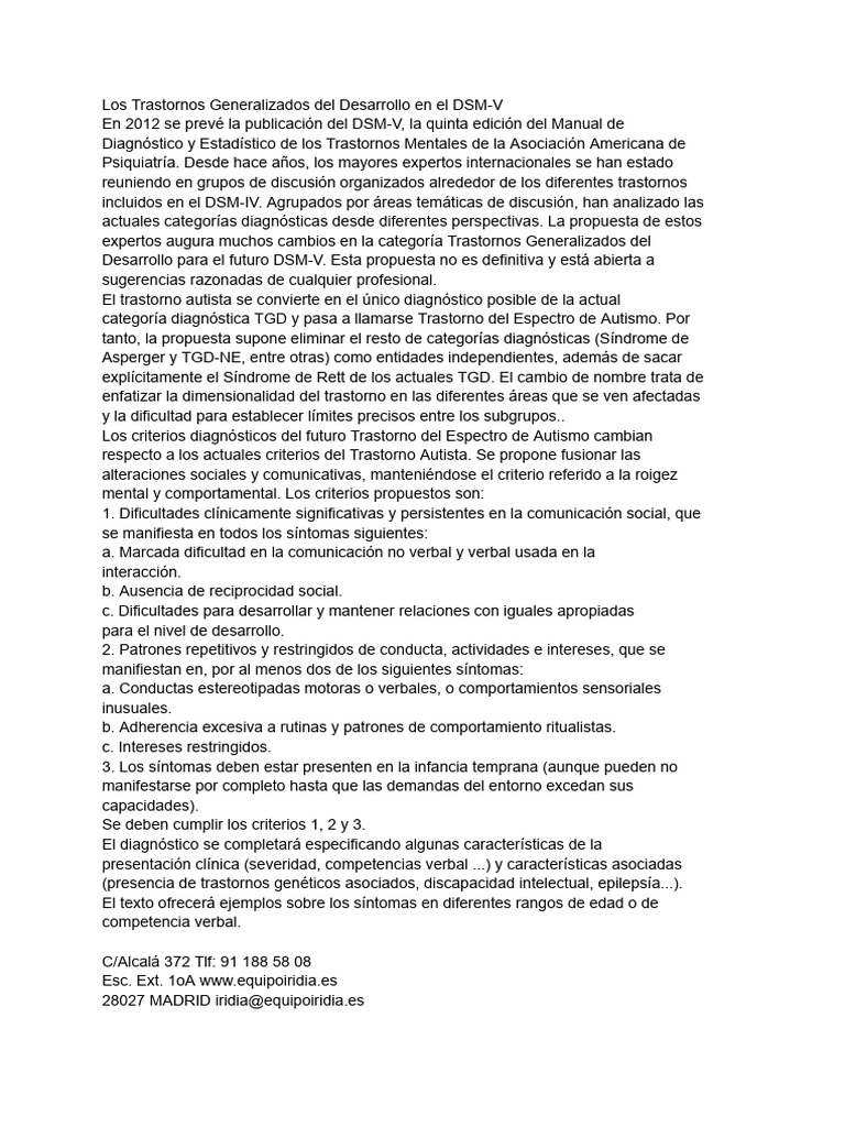 Los Trastornos Generalizados Del Desarrollo en El DSM-V | PDF | Espectro autista | Manual ...