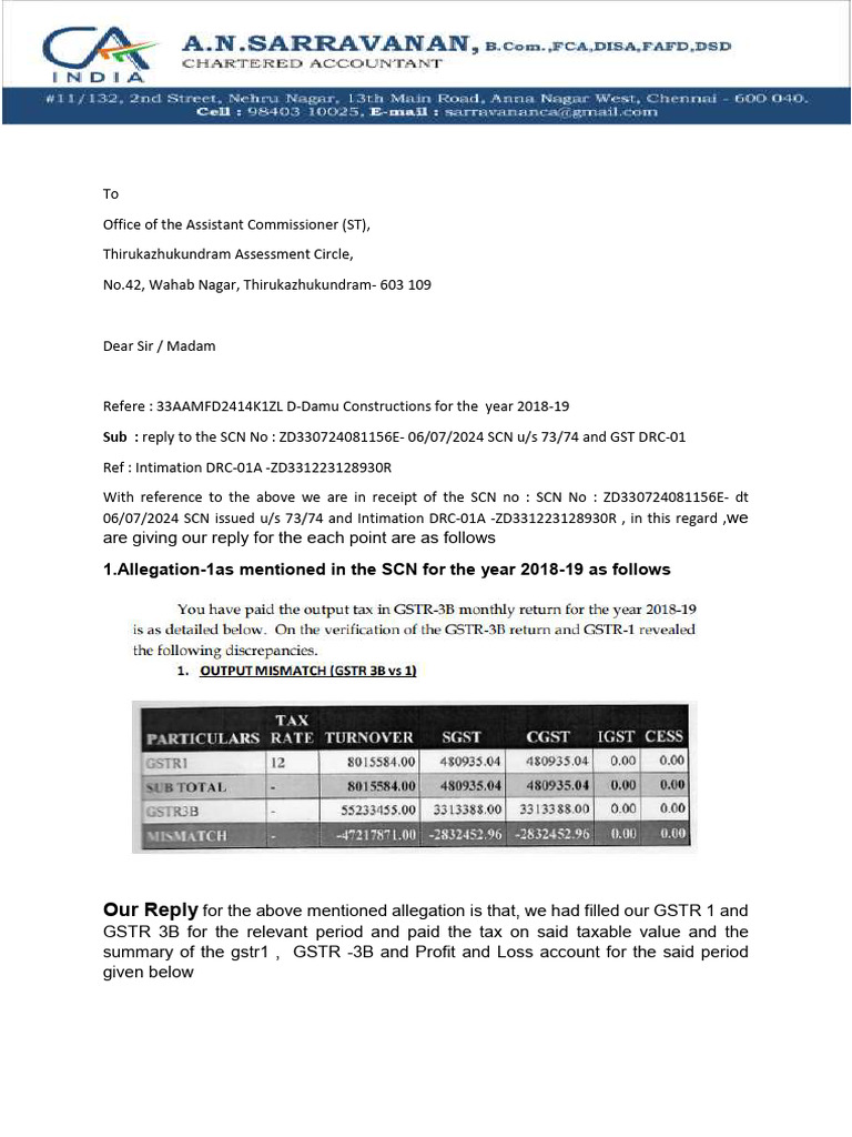 Reply Letter For SCN in PDF | PDF | Taxes | Appeal