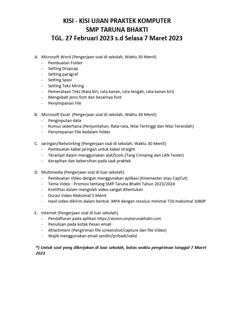 Kisi Kisi Ujian Praktek Tik 2223 - 2 | PDF