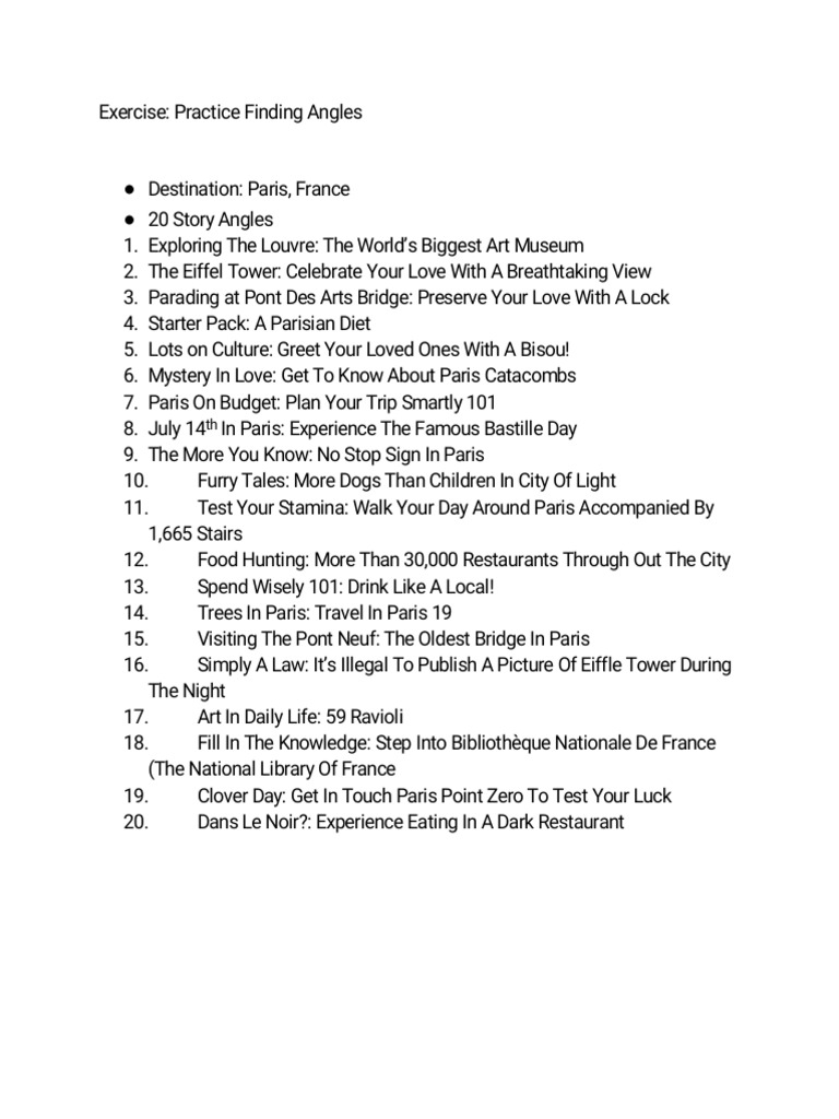 20 Story Angles | PDF | Travel | Lifestyle