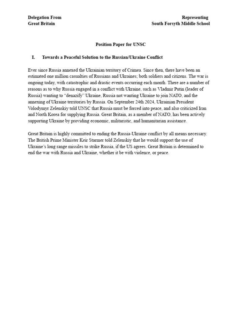 Great Britain UNSC Position Paper - Anay Shah | PDF | Politics | Travel