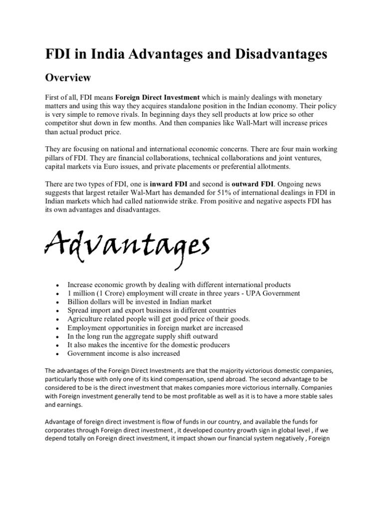 FDI: Advantages and Disadvantages in India | PDF