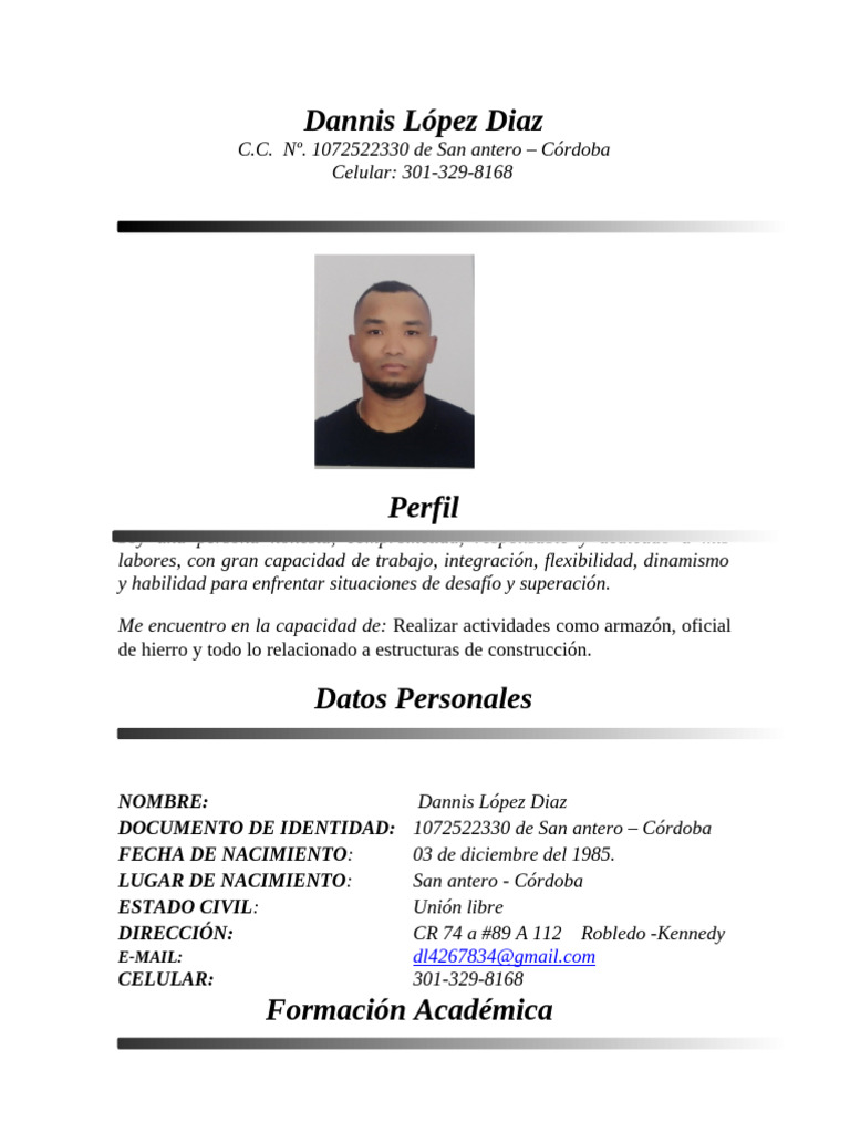 Hoja de Vida Danny | PDF