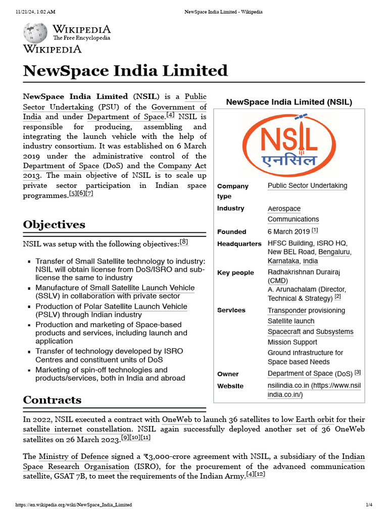 NewSpace India Limited - Wikipedia | PDF | Private Spaceflight | Satellite