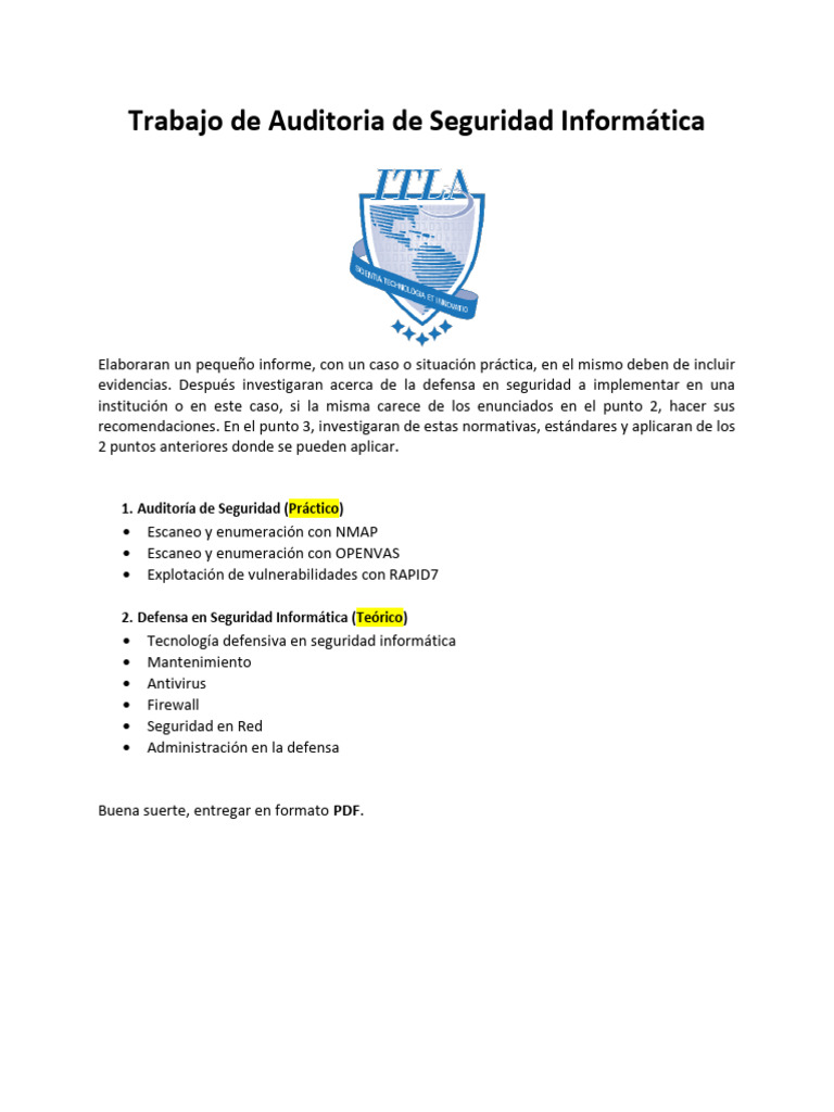 Trabajo de Auditoria de Seguridad Informática | PDF | Negocios | Informática
