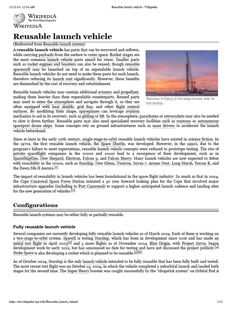 Reusable Launch Vehicle - Wikipedia | PDF | Launch Vehicle | Spacecraft