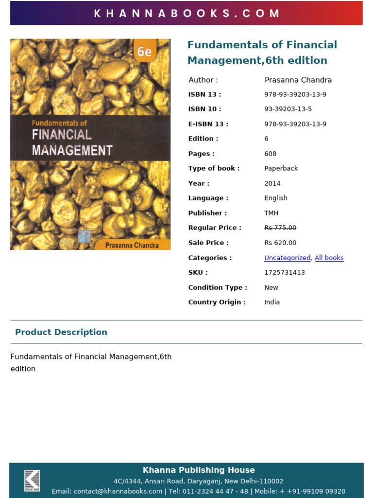 Fundamentals of Financial Management, 6th Edition: Author: Prasanna ...