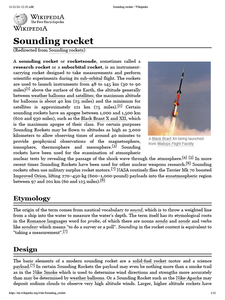 Sounding Rocket - Wikipedia | PDF | Aerospace | Outer Space